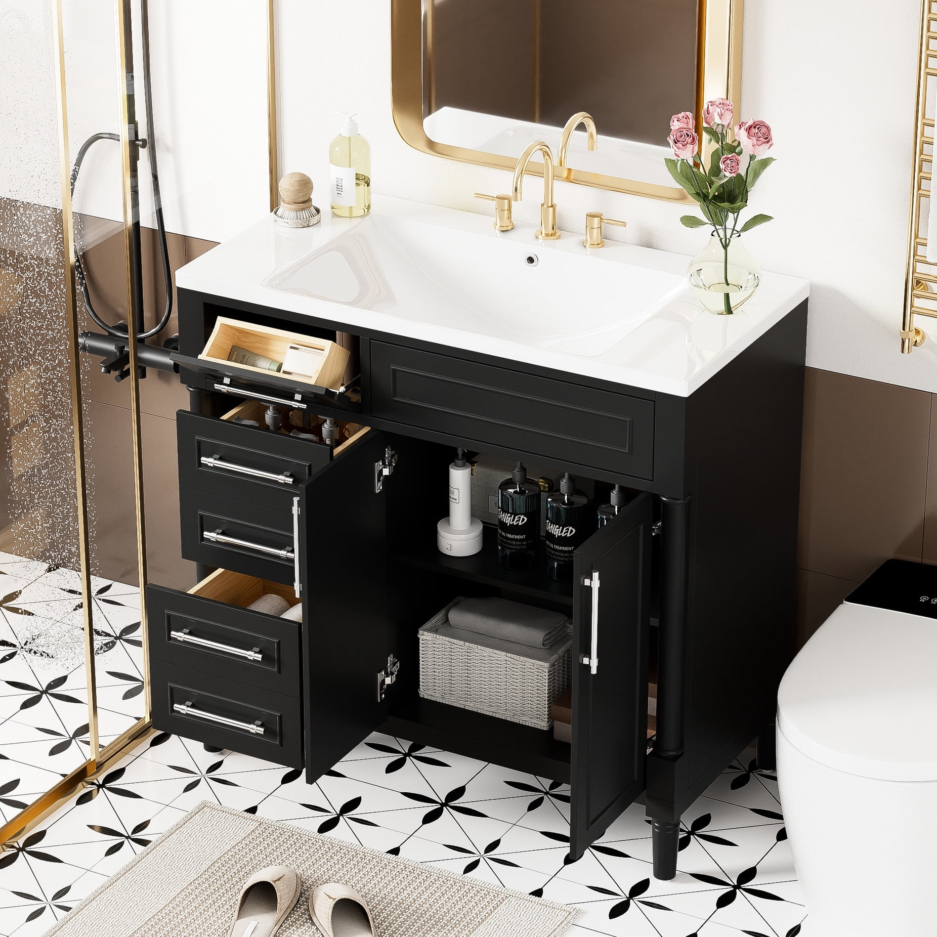 Bathroom Vanity Unit with Sink / 36" Modern Style, Anti - spill Hole ...