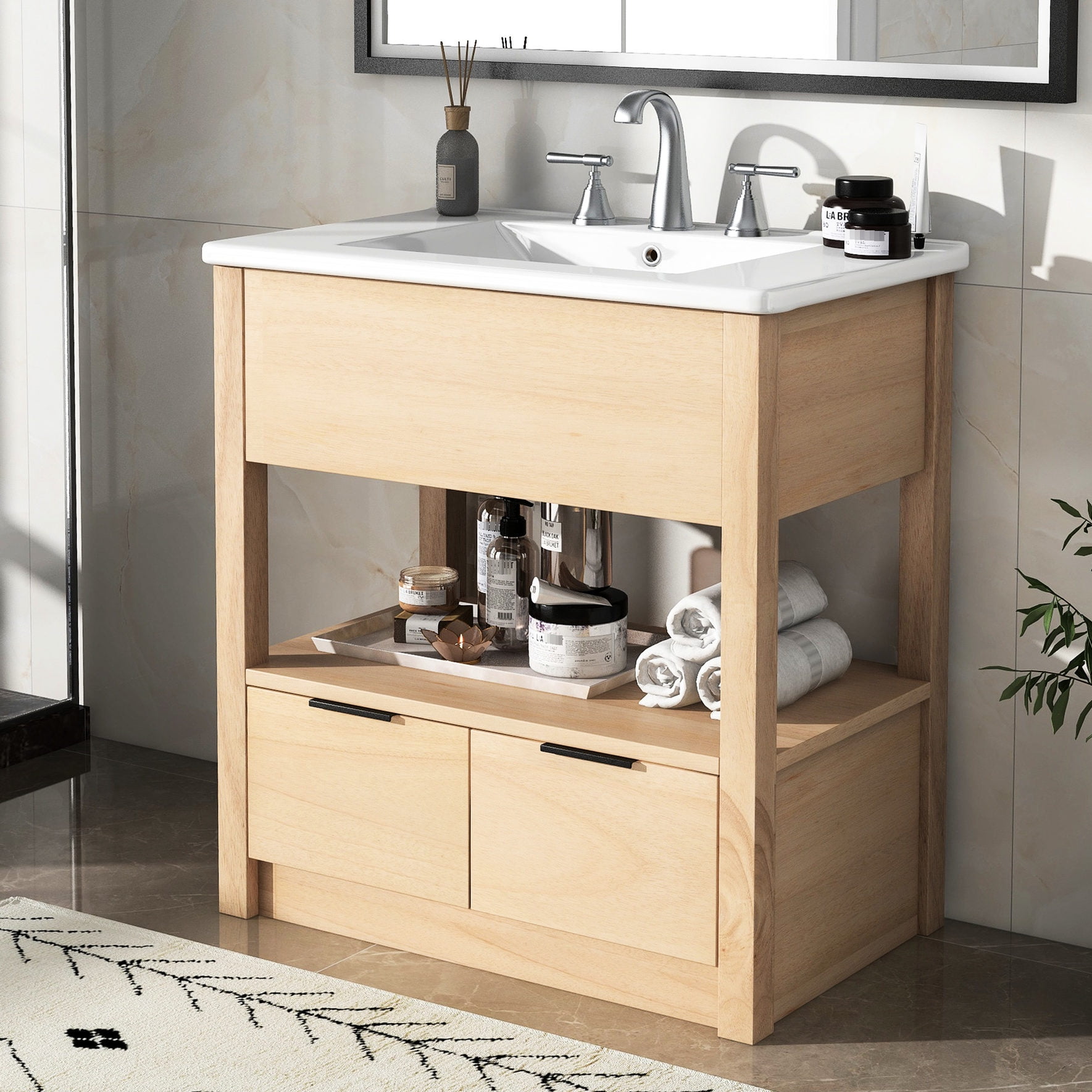 Bathroom Vanity Unit with Sink / Ceramic Sink, Open Back for Plumbing ...