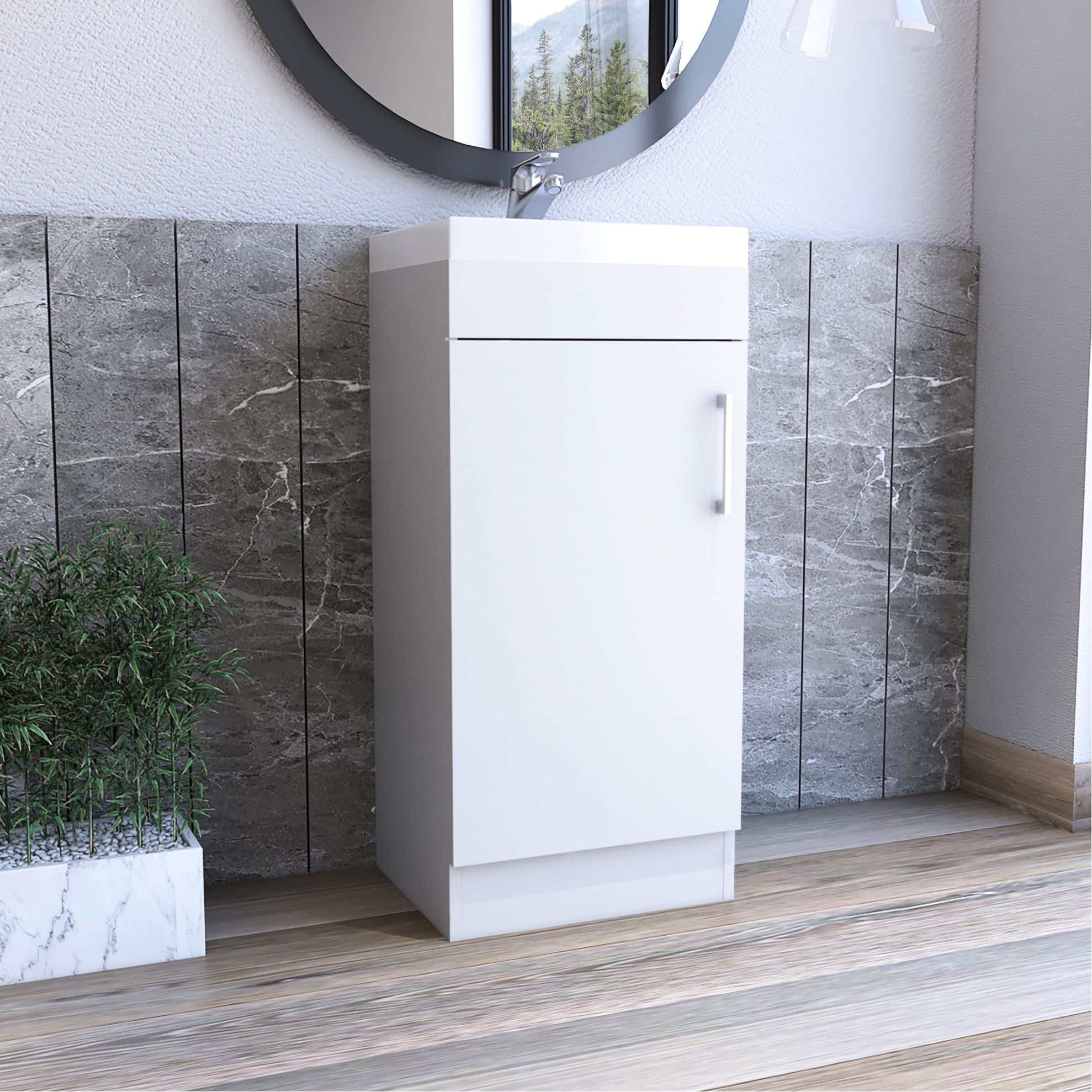 Bathroom Vanity With White Cabinet, Single Door - Keep Supplies Tidy ...