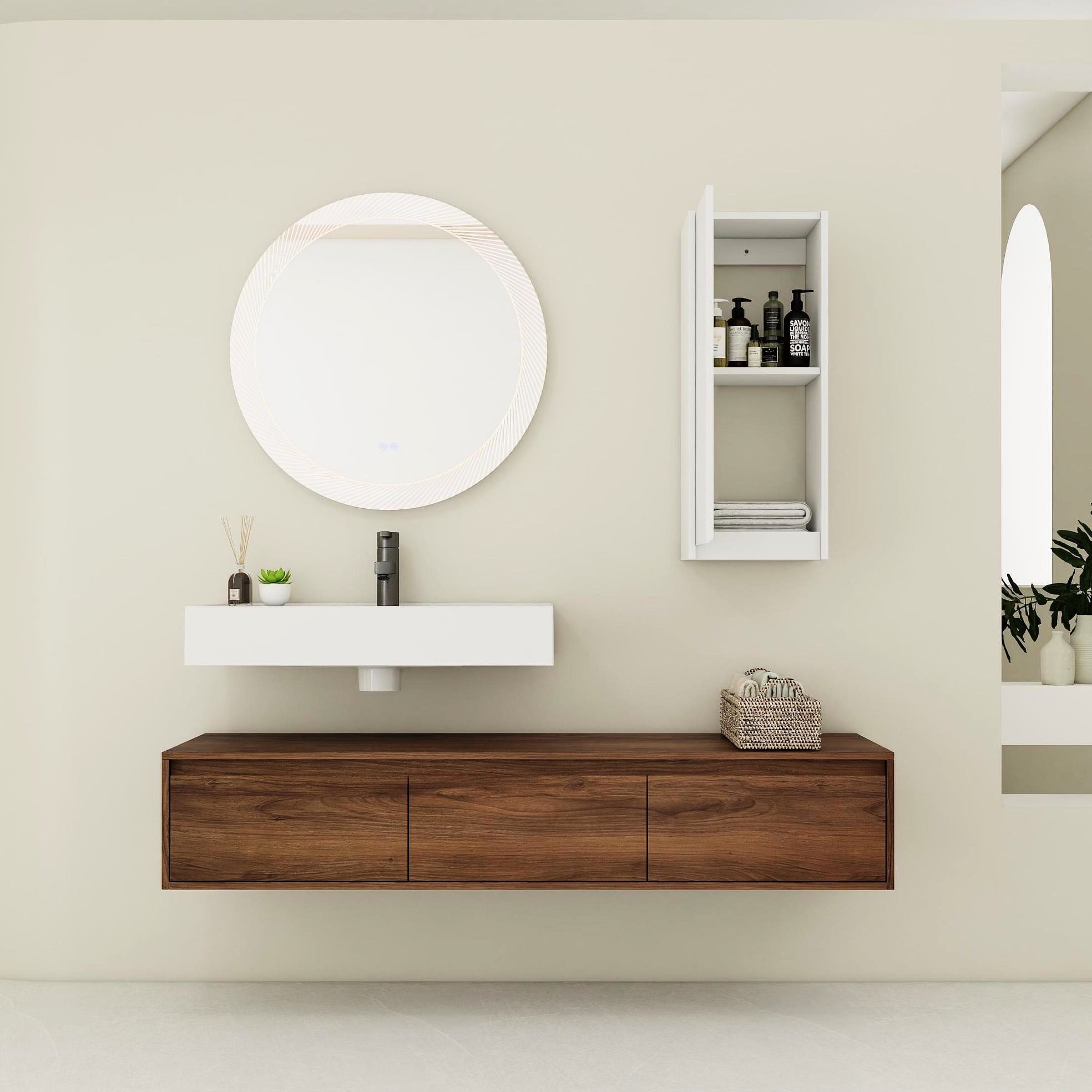 Bathroom Vanity With Resin Sink And Side Cabinet - 60", Modern, 3 Soft ...
