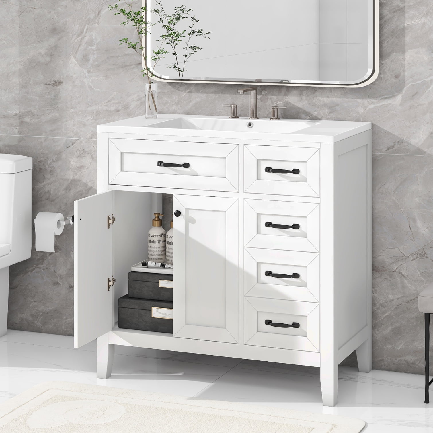 Bathroom Vanity with Wood Frame and MDF Boards, Storage Cabinet with ...
