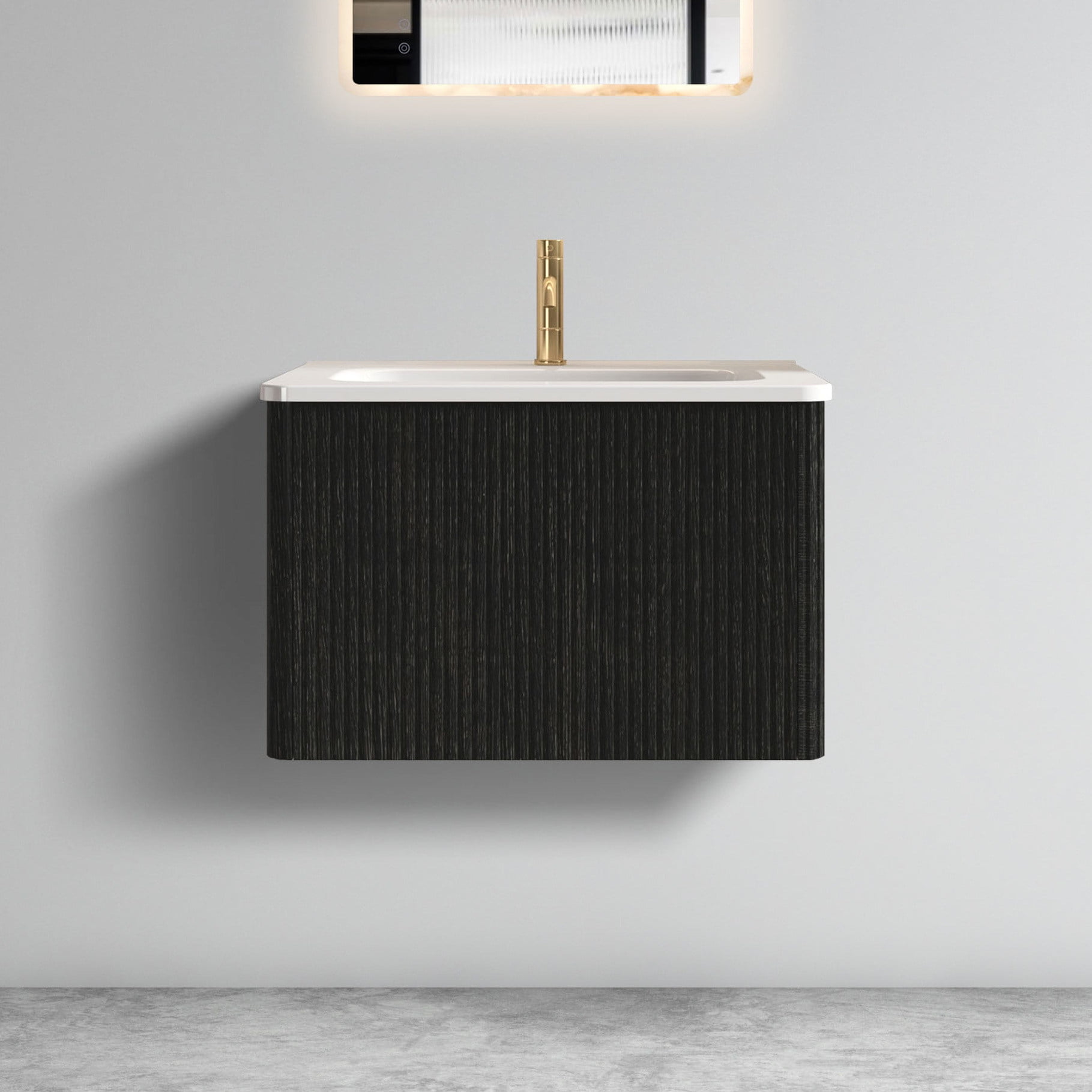 Bathroom Vanity in Black | Push Open Drawer & U - Shape Wall Fitting ...