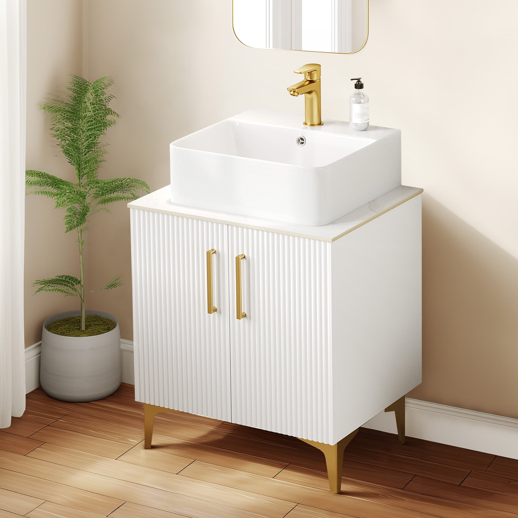 Bathroom Vanity with Countertop Sink Combo 24 Inch, Mid-Century Modern ...