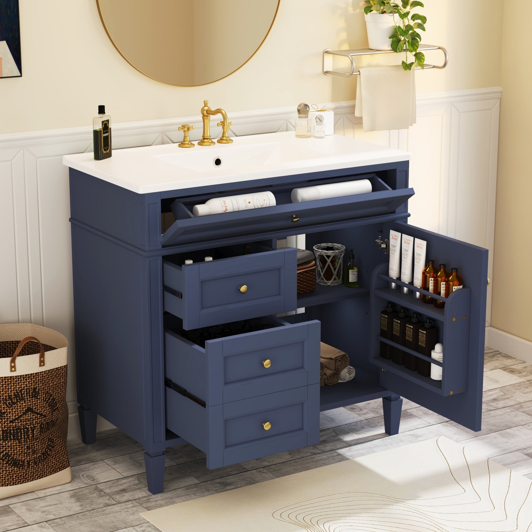 Bathroom Vanity with Sink / Modern Design, 3 Drawers, Storage Cabinet ...