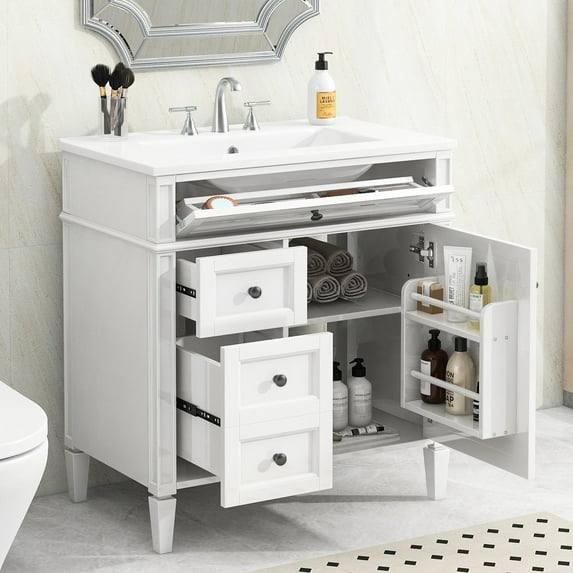 Bathroom Vanity with Top Sink / Ceramic Sink, Smooth Surface for Easy ...