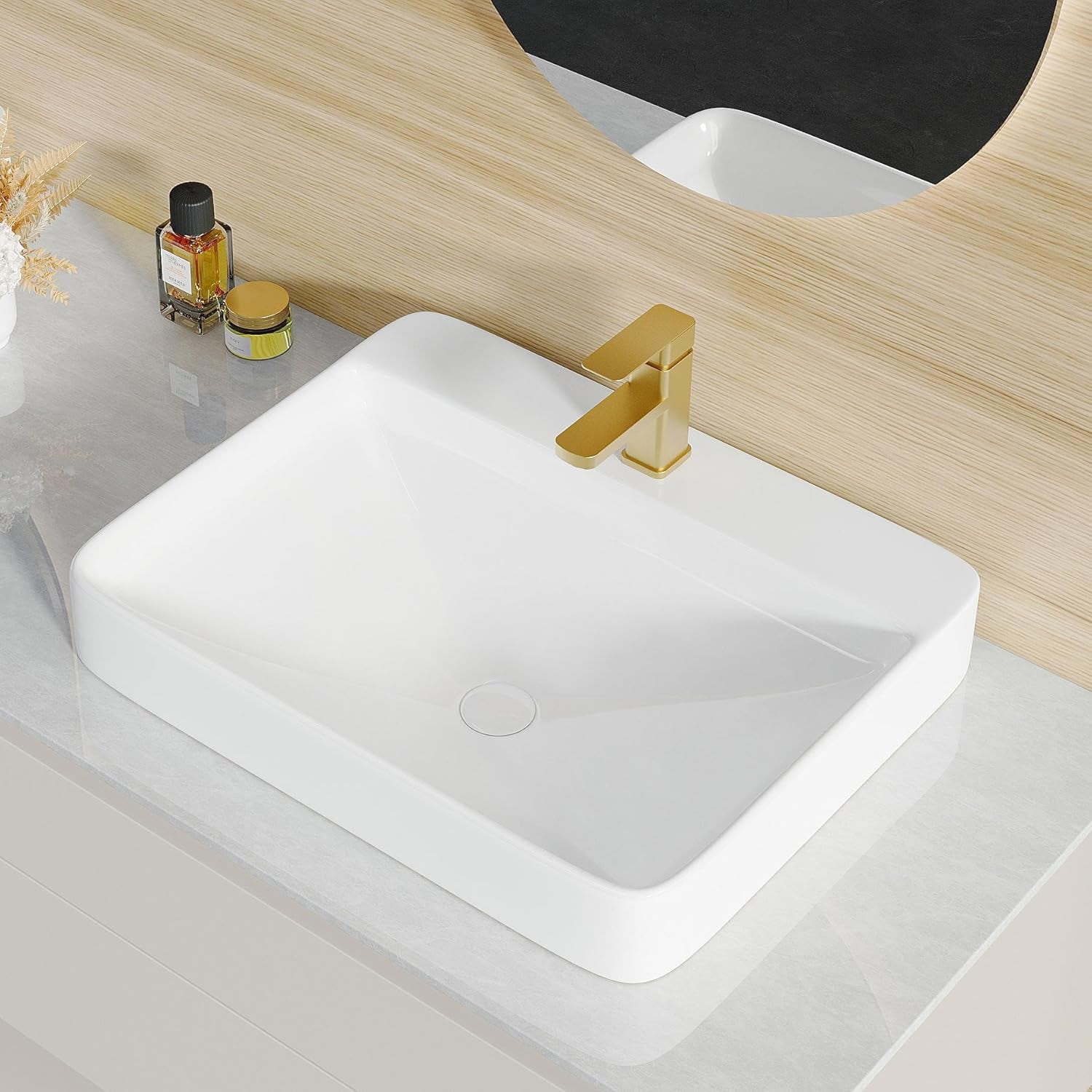 Bathroom Vessel Sink, Eridanus 24" x 19" Semi-Recessed Bathroom Sink ...