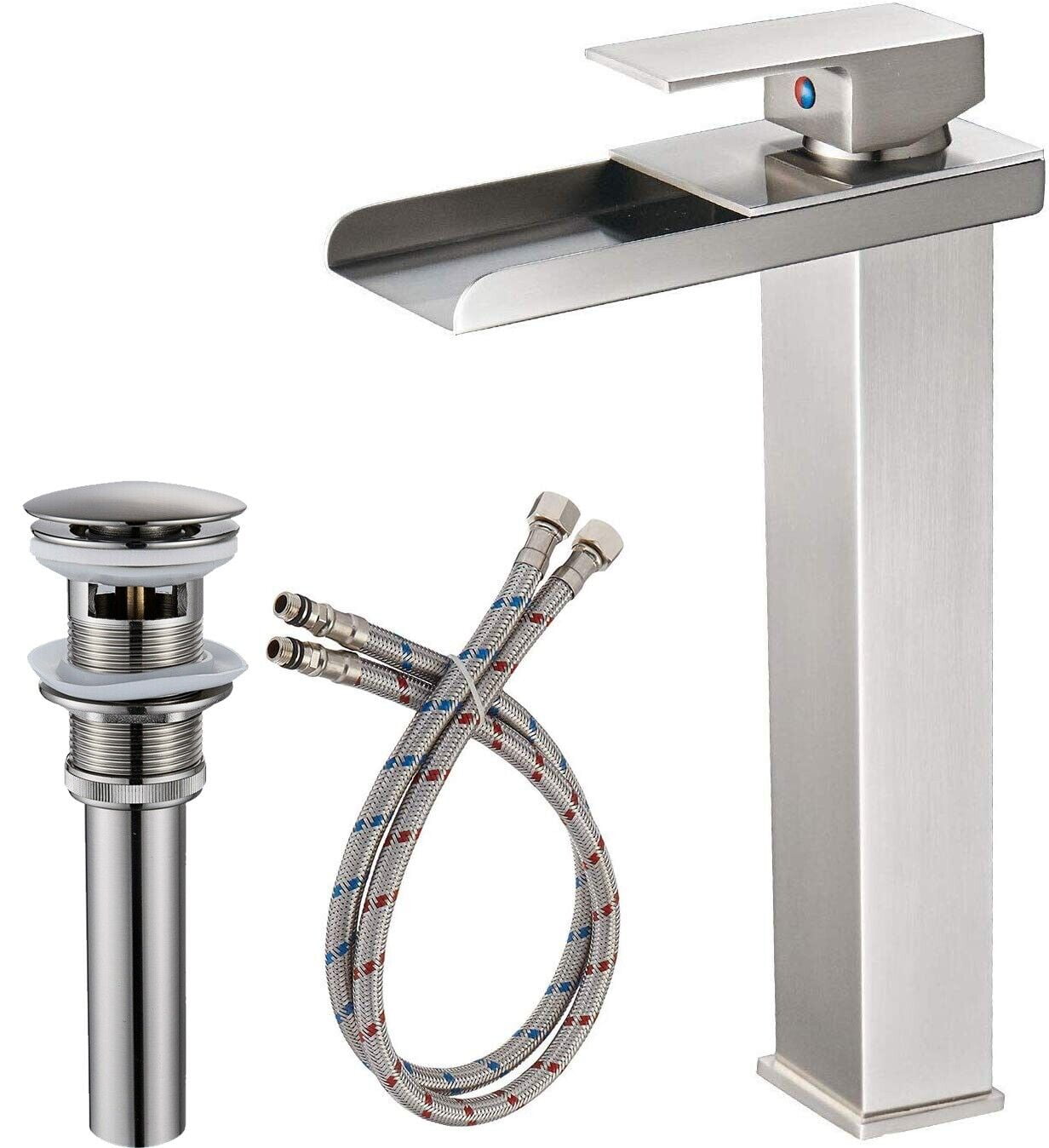 Bathroom Vessel Sink Faucet Basin Waterfall Vanity Tap with Drain ...