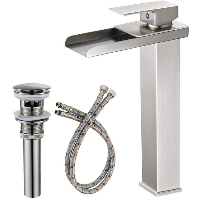 Bathroom Vessel Sink Faucet Basin Waterfall Vanity Tap with Drain ...