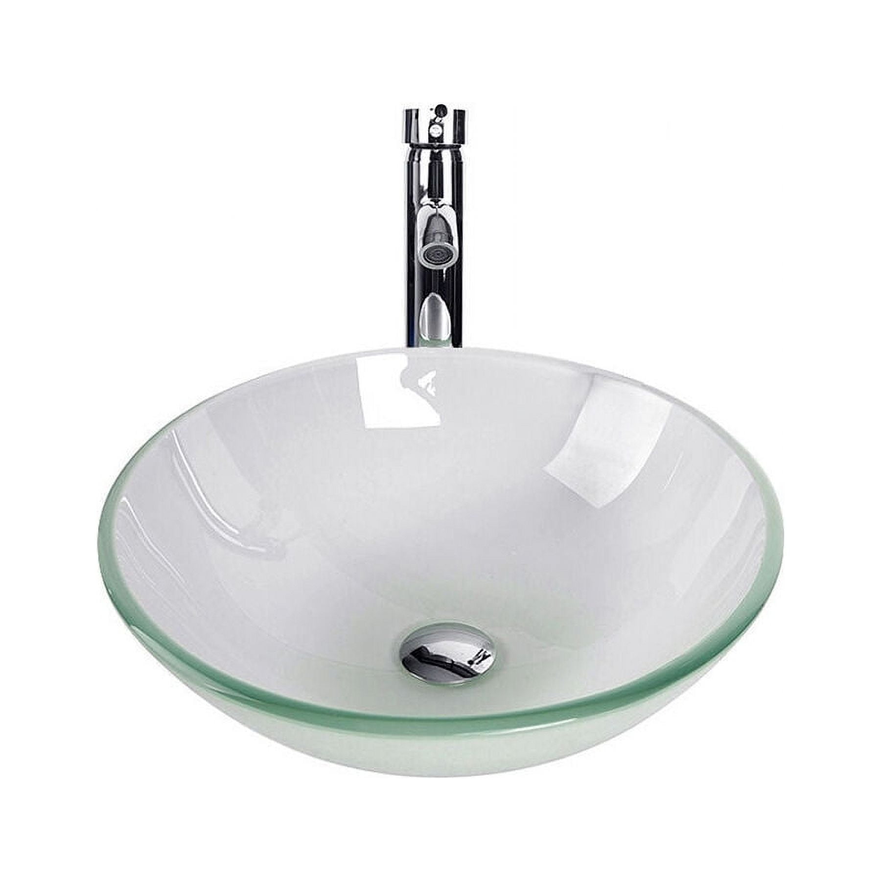Bathroom Vessel Sink Glass Basin Round Chrome Faucet Pop Up Drain ...