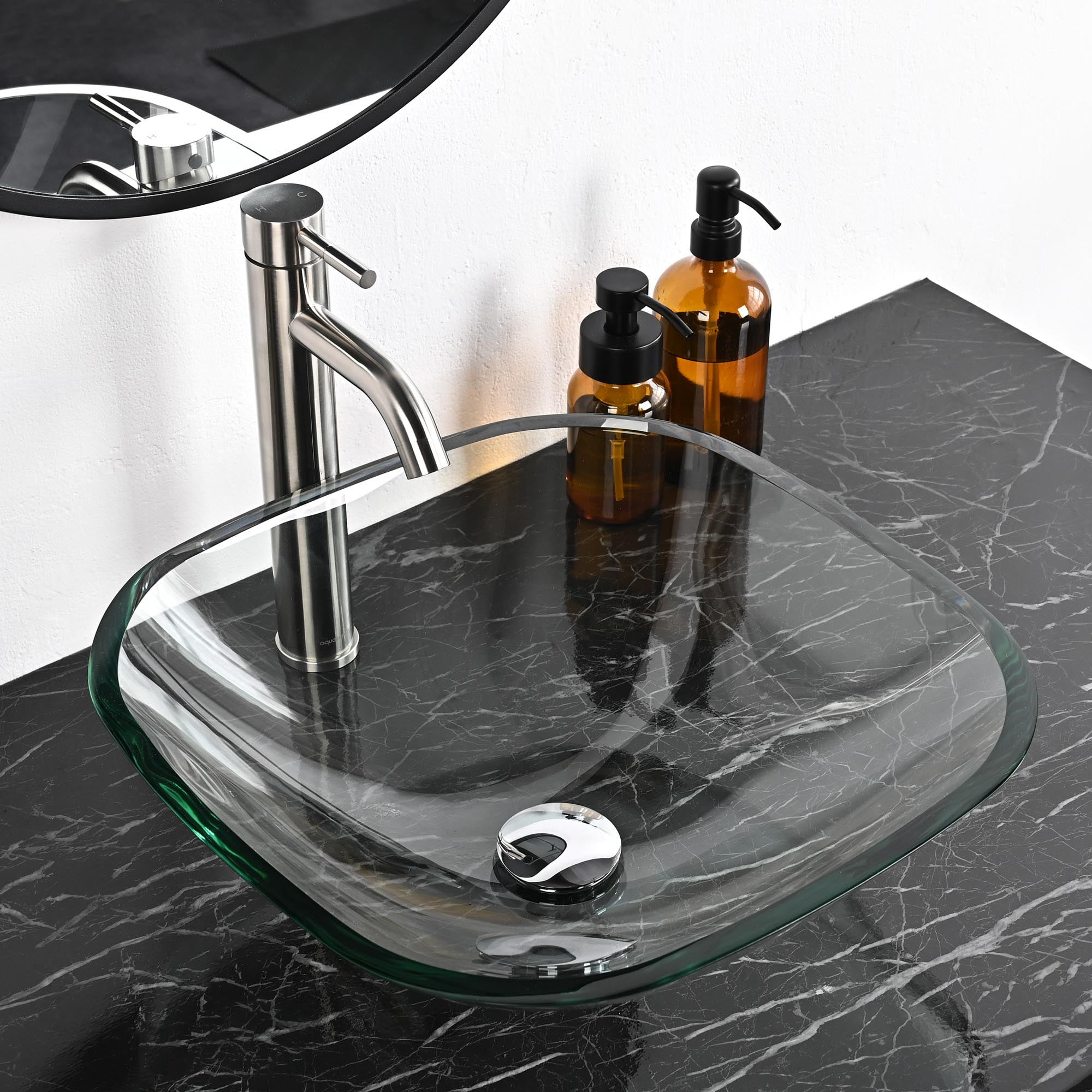 Bathroom Vessel Sink Glass Bathroom Bowl Square Countertop Basin ...