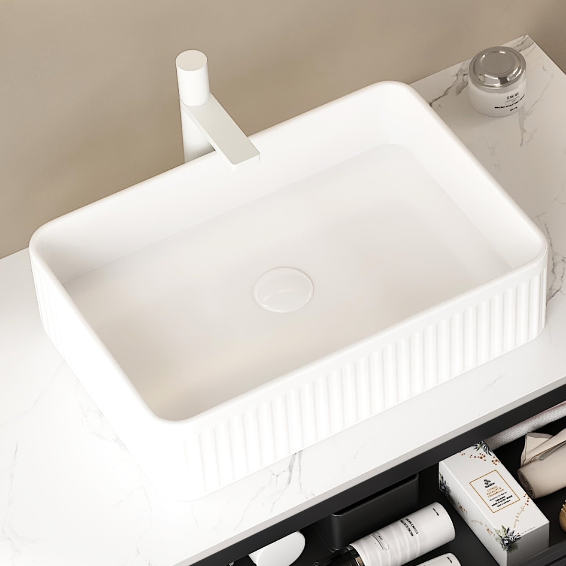 Bathroom Vessel Sink Without Cabinet, 20inch White Ceramic Basin, And ...