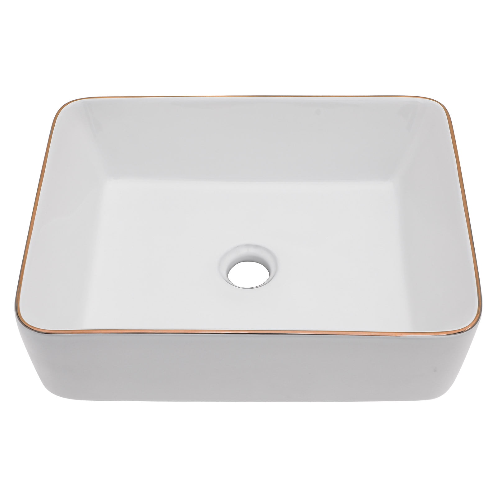 Bathroom Vessel Sinks 16 Inch White Vessel Sink with Gold Rim Modern ...