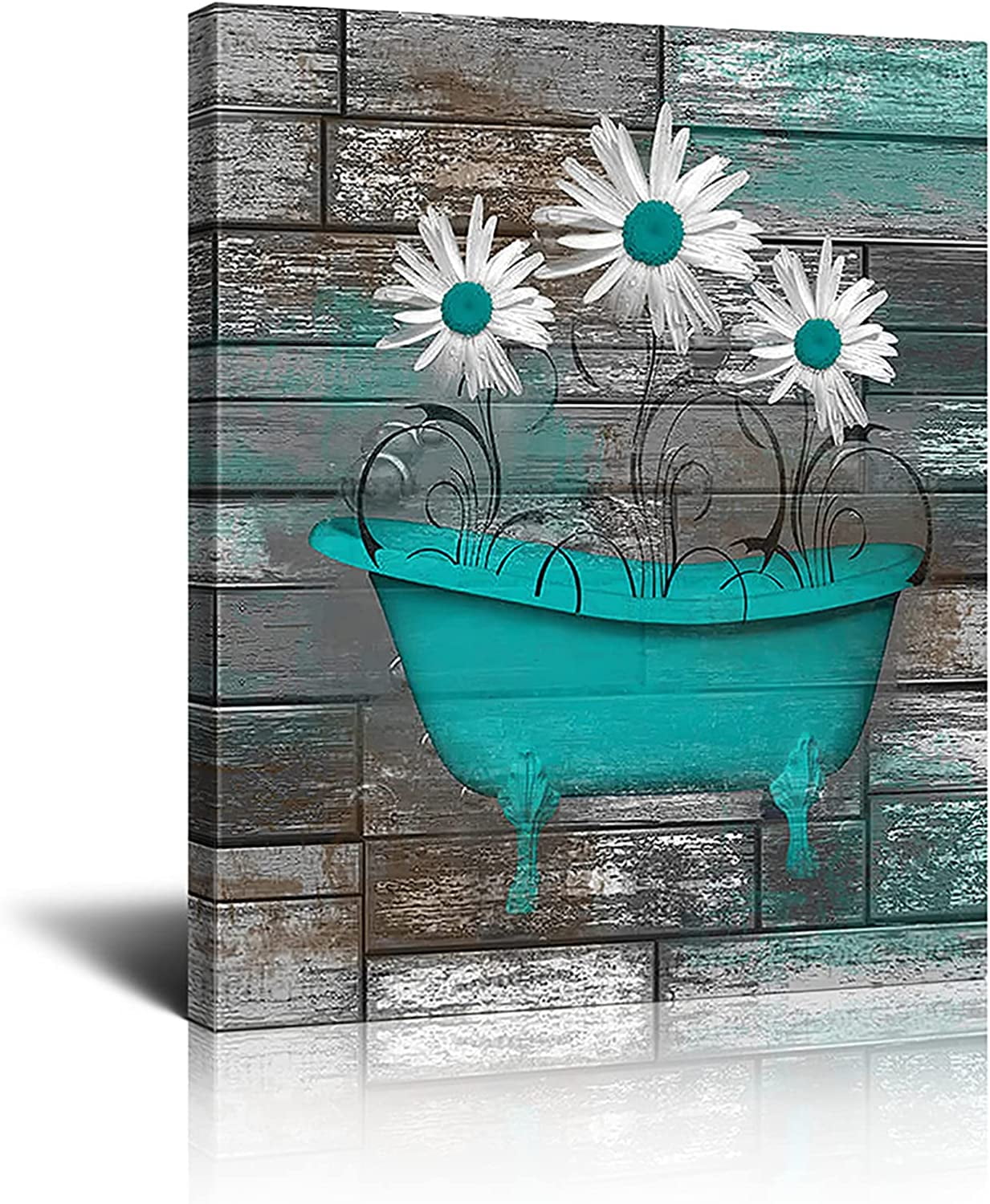Bathroom Wall Art Blue Bathtub Daisy Canvas Bathroom Pictures For Wall Background Wall Decor For ...