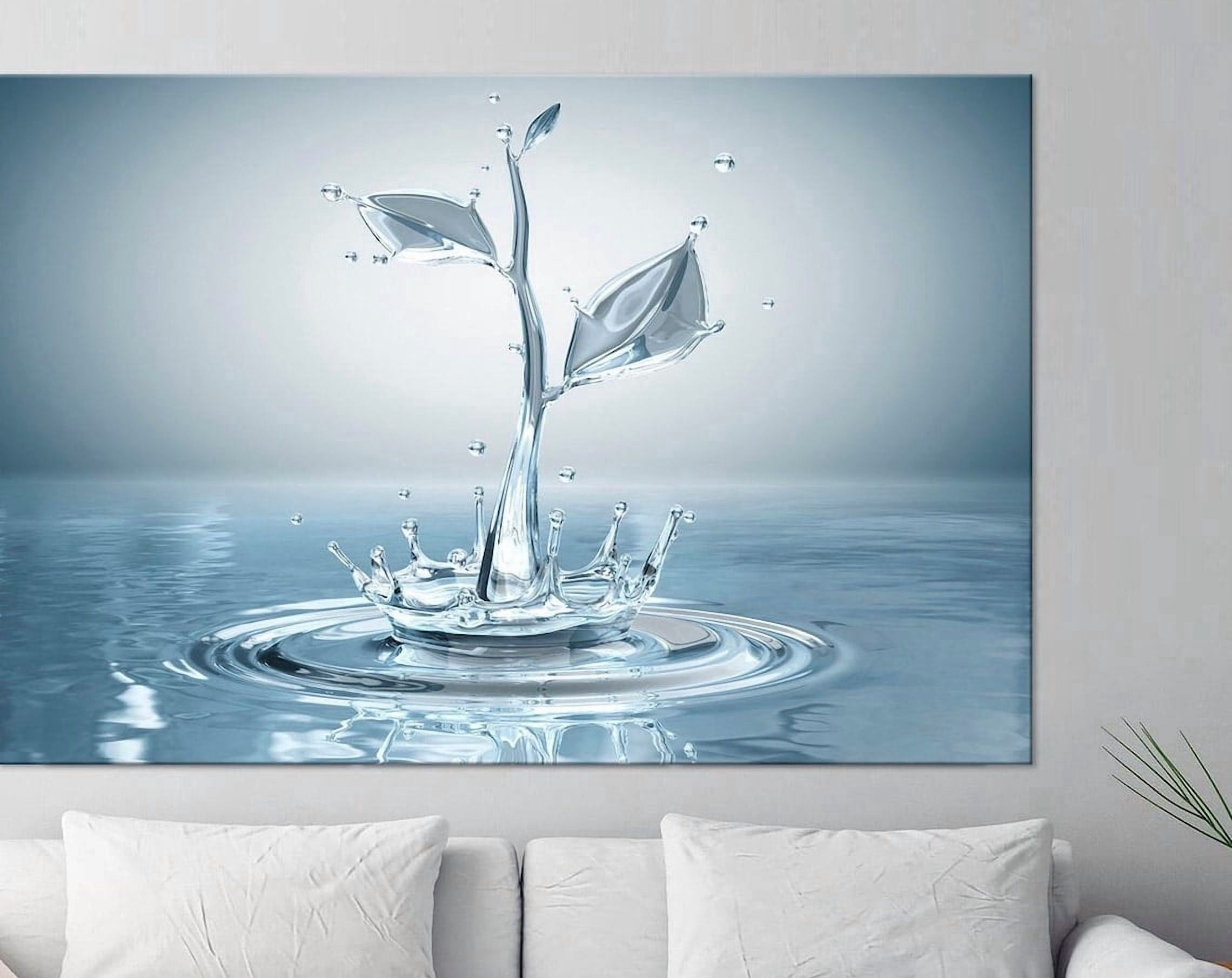 Bathroom Wall Art Blue Leaf Art Water Drop Print Water Splash Modern ...