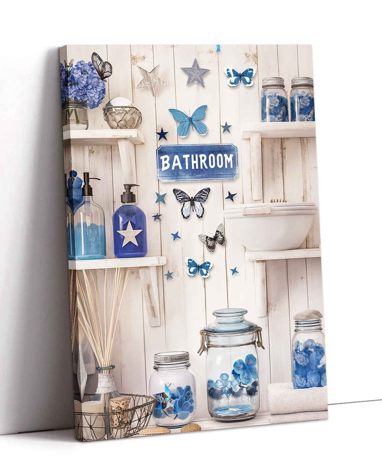 Bathroom Wall Art Butterfly with Flower in Bottles Canvas Prints Framed ...