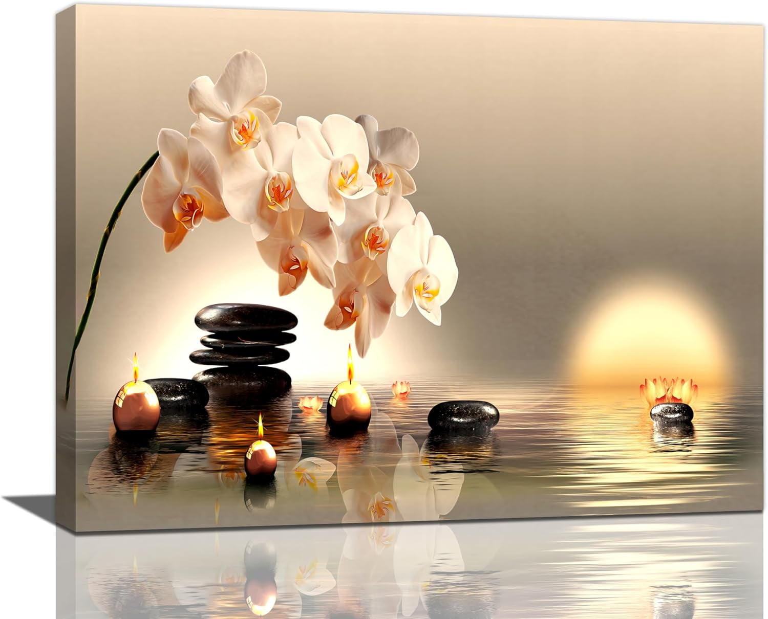Bathroom Wall Art Decor Zen Stone White Orchid Pictures Relax Calm ...