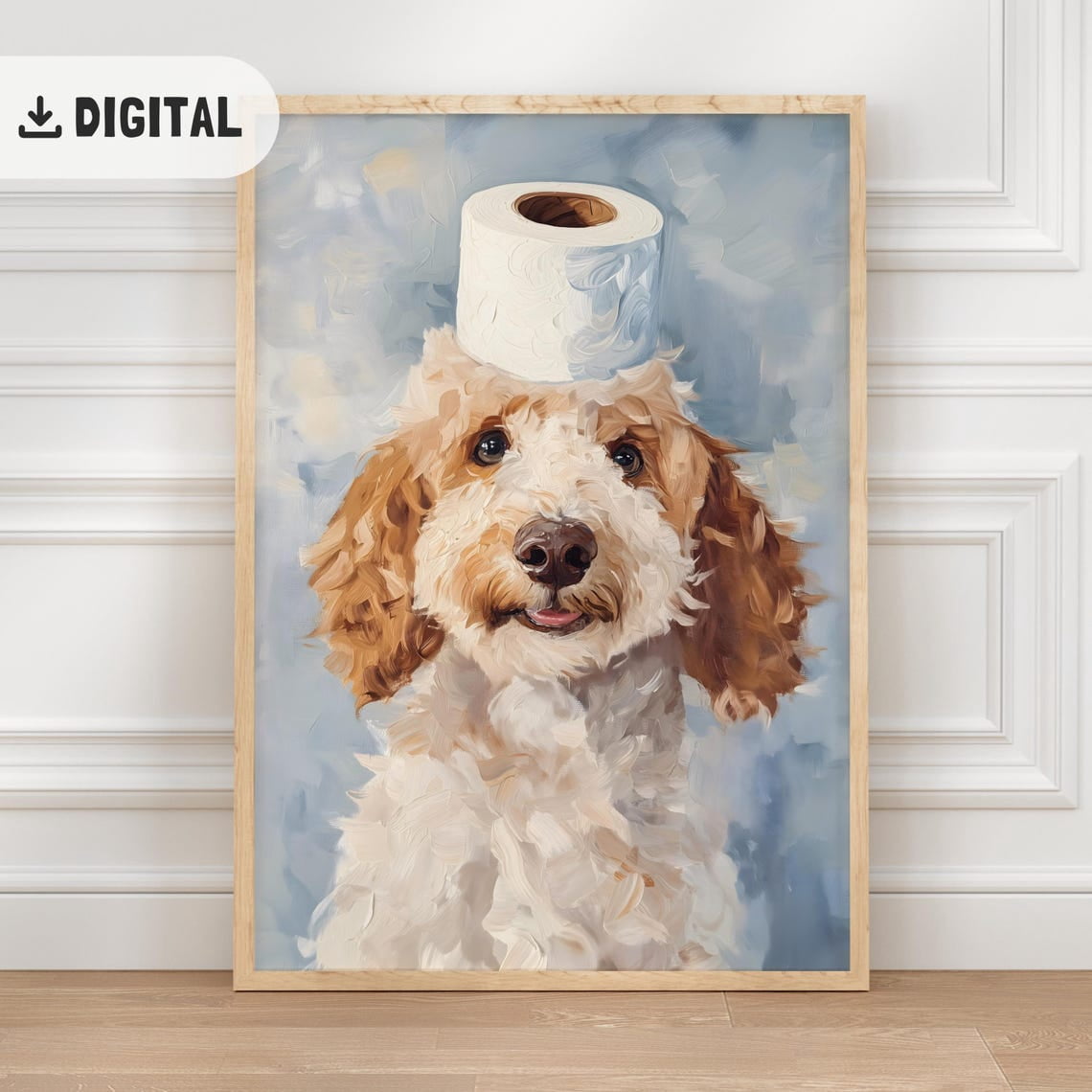 Bathroom Wall Art, Labradoodle, Doodle With Tet Paper Roll On Head ...