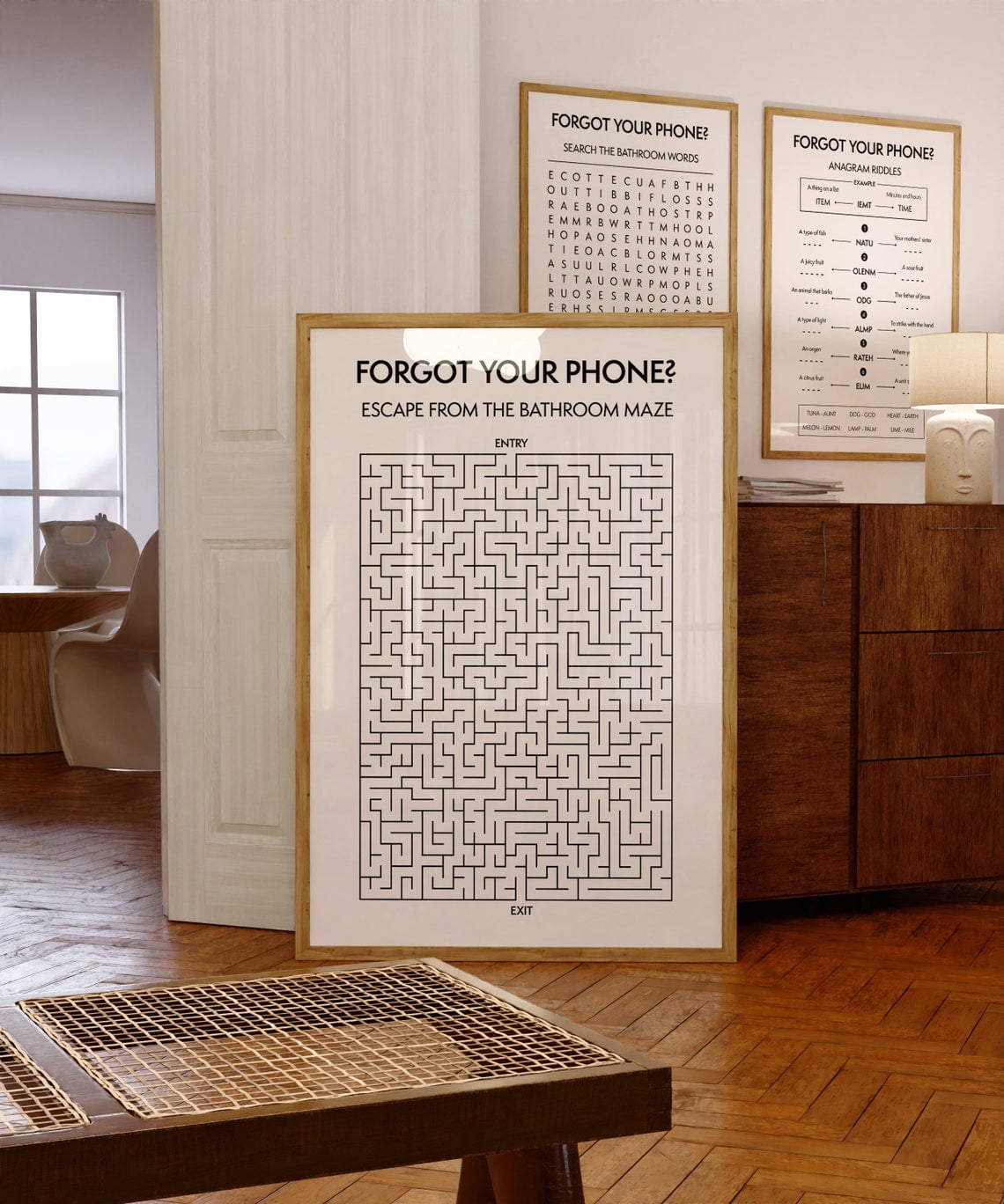 Bathroom Wall Art Maze Puzzle Restroom Poster Tet Paper Sign Decor ...