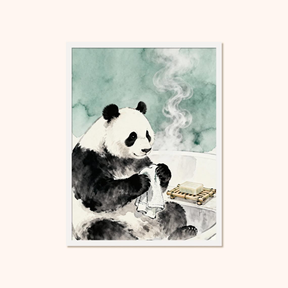 Bathroom Wall Art, Panda Bath Time With Towel & Soap Poster, Unframed ...