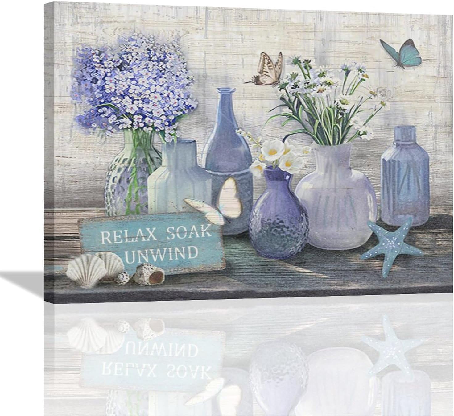 Bathroom Wall Art Purple Butterfly Hydrangeas Bathroom Wall Decor ...