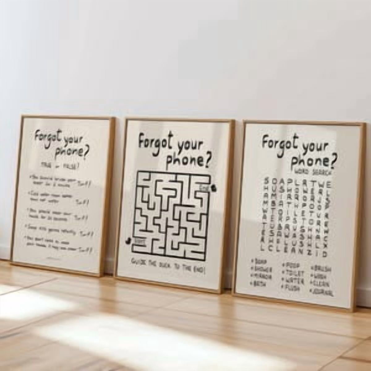 Bathroom Wall Art Set of 3: Laundry Games, Forgot Your Phone Word ...