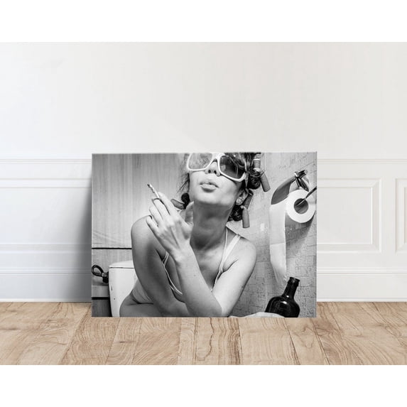 Bathroom Wall Art Woman Drinking Toilet And Smoking Girl Bathroom Wall ...