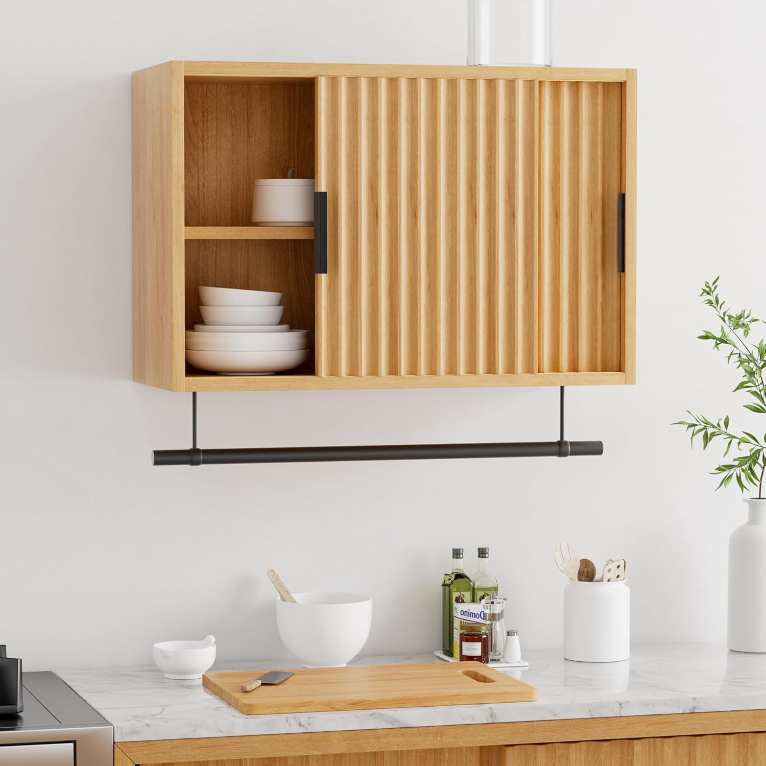 Bathroom Wall Cabinet with Fluted Sliding Door, Wooden Medicine Cabinet ...