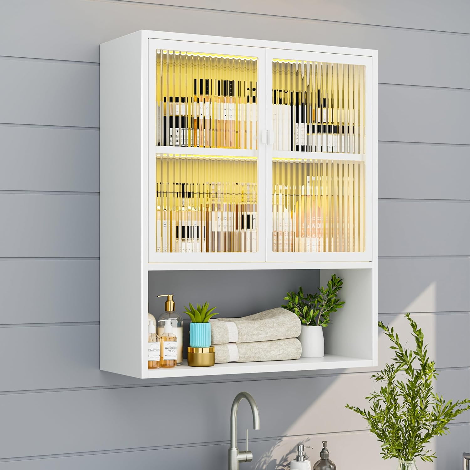 Bathroom Wall Cabinet with Glass Doors, Hanging Medicine Cabinets, Over ...