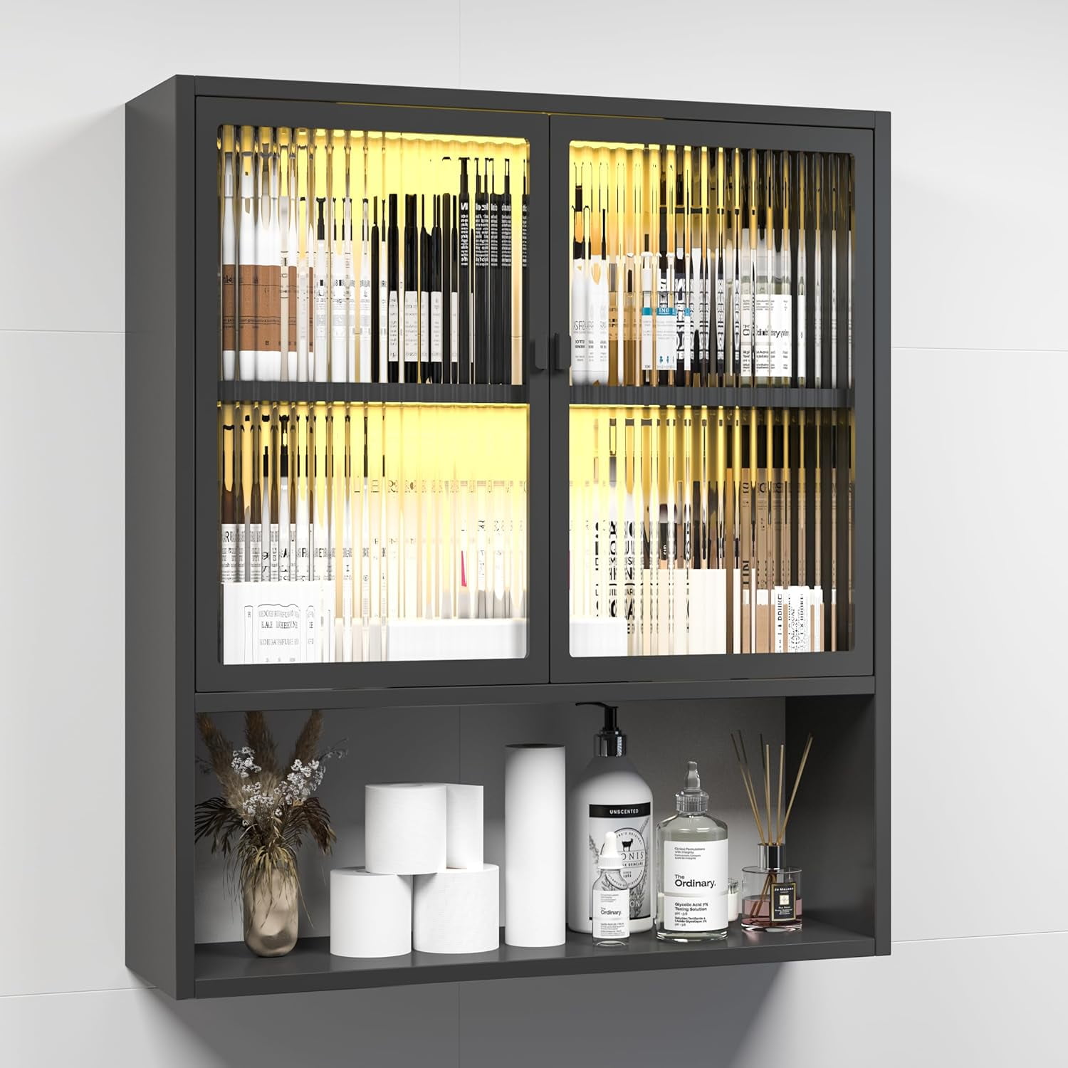 Bathroom Wall Cabinet, Metal Medicine Cabinet with Glass Doors, Wall ...