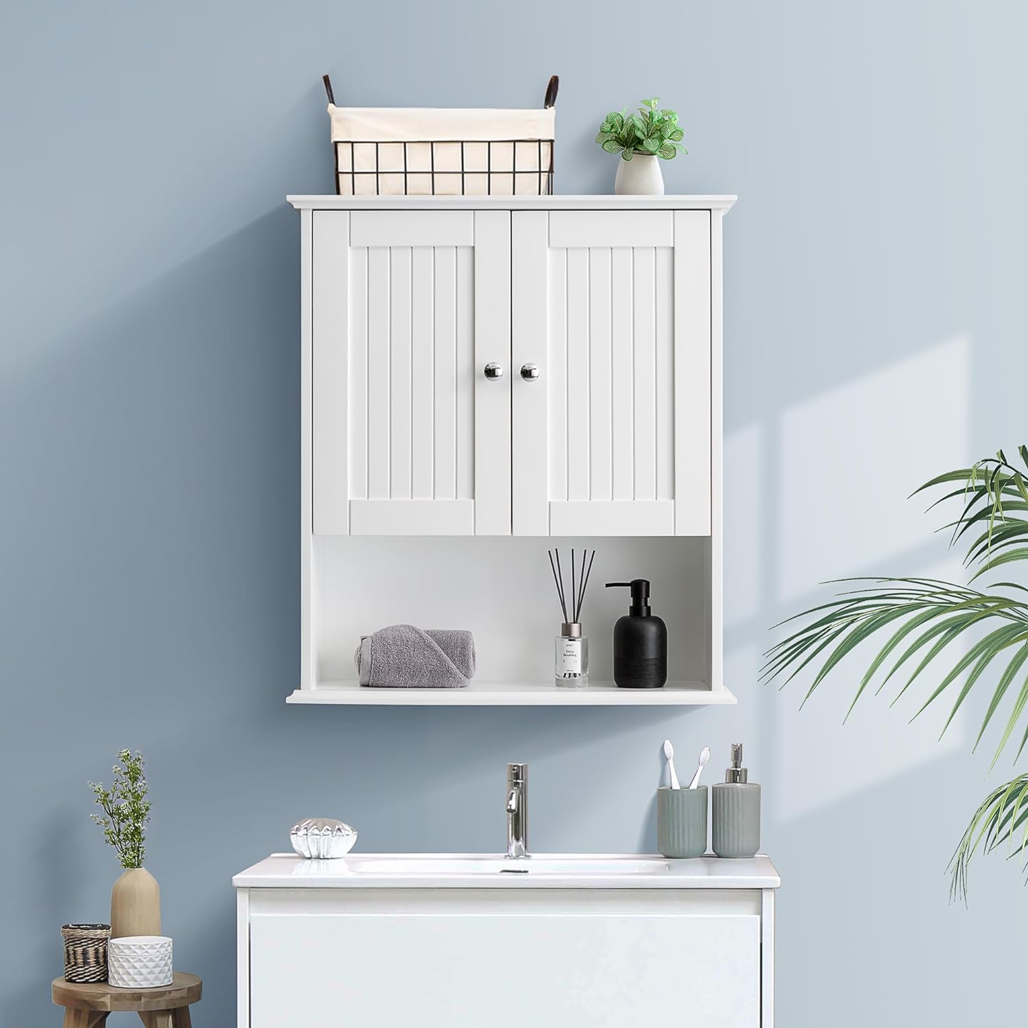 Bathroom Wall Cabinet Over The Toilet Storage Cabinet 2 Doors Wall ...