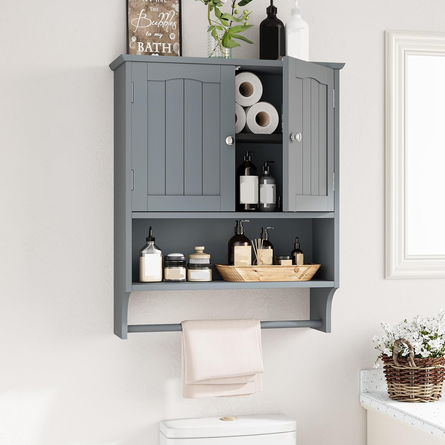 Bathroom Wall Cabinet with Towel Rack, Bathroom Cabinet Wall Mount with ...
