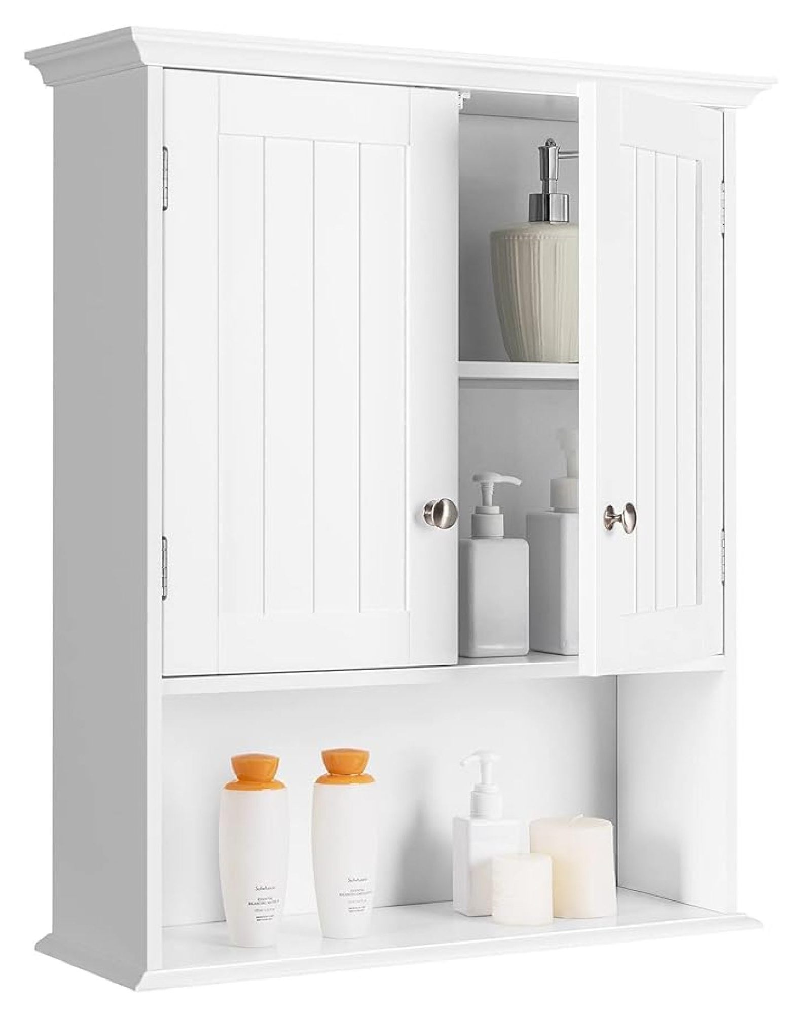 Bathroom Wall Cabinet, Wooden Hanging Storage with Doors & Shelves ...