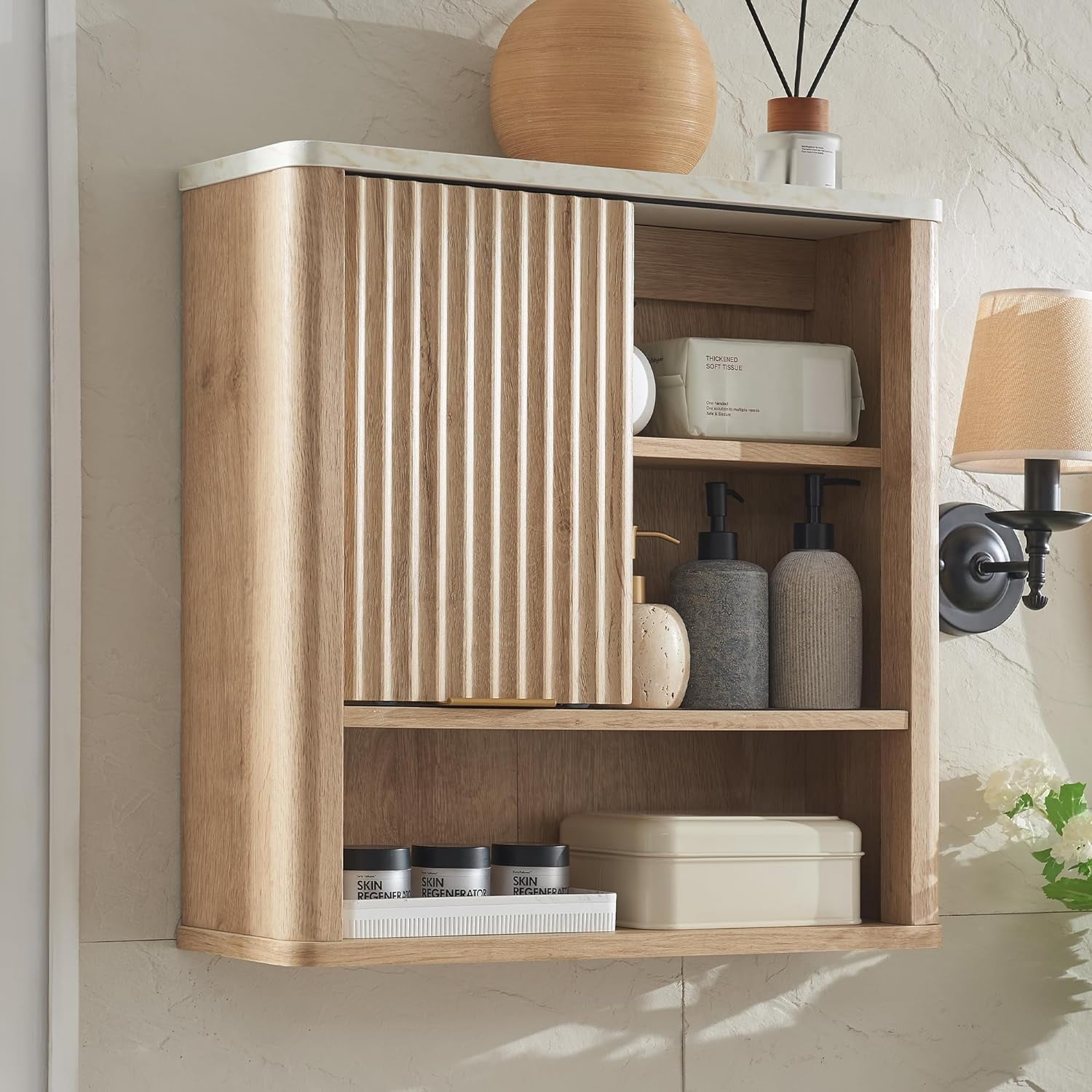 Bathroom Wall Cabinet w/Fluted Sliding Door Medicine Cabinet with ...