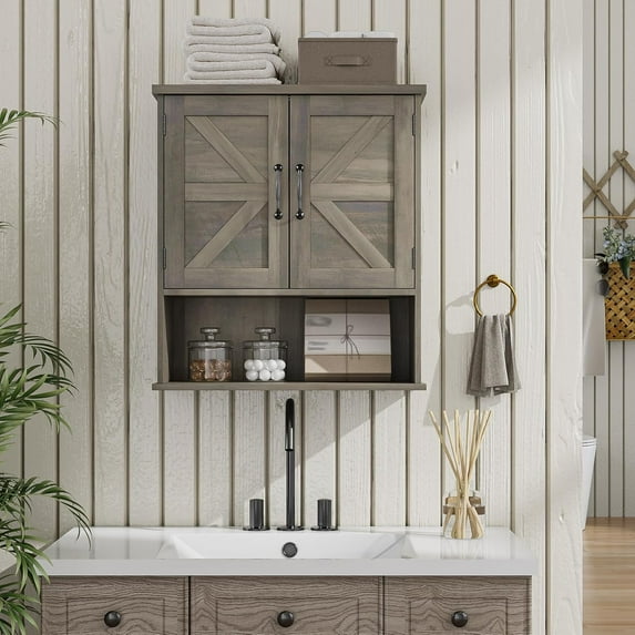 Bathroom Wall Cabinet with Barn Doors, Wall Mounted Bathroom Storage ...