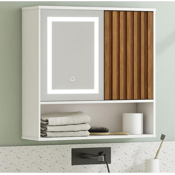 Bathroom Wall Cabinet with Light - Medicine Cabinet with Mirror, Wall ...