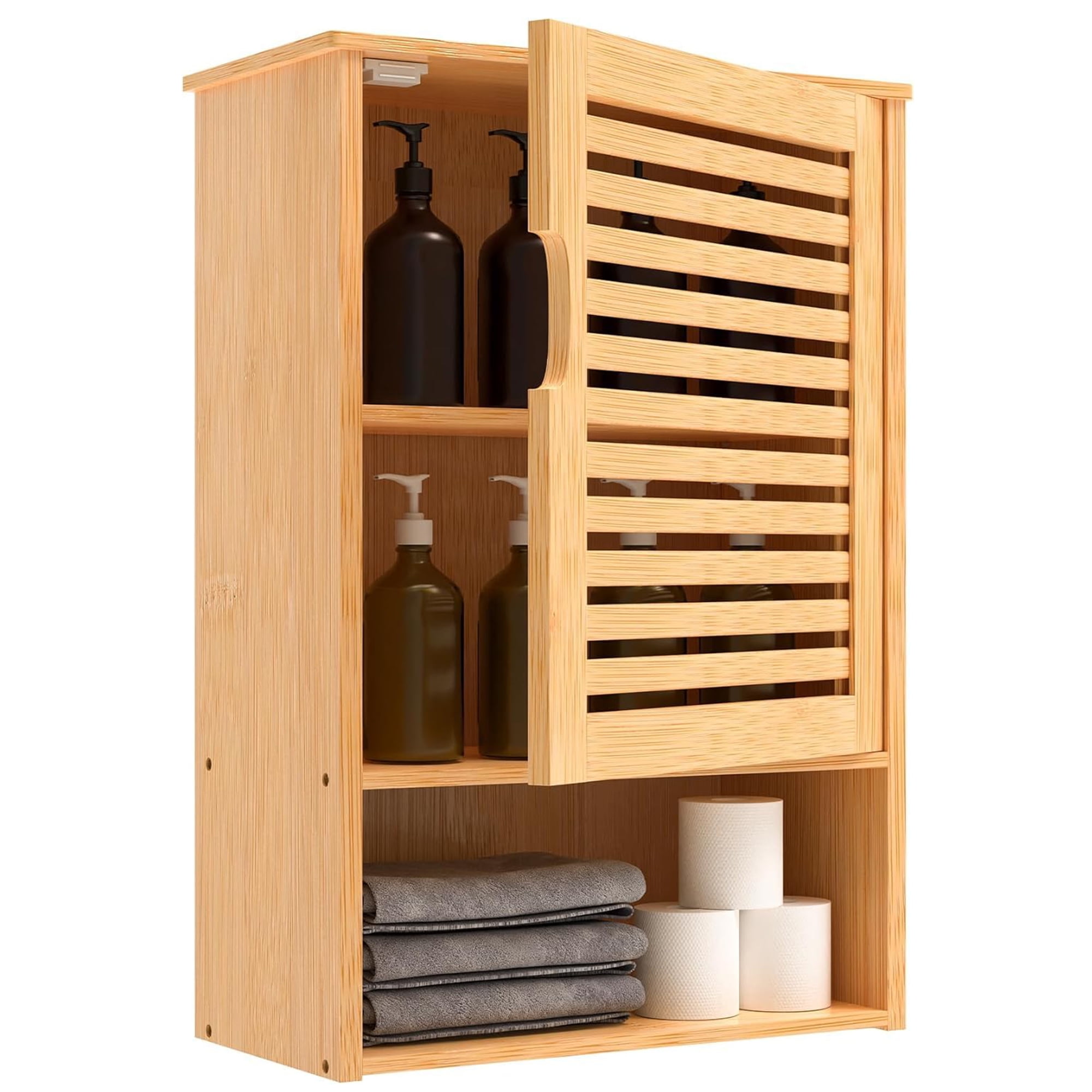 Bathroom Wall Cabinet with Single Door, Bamboo Medicine Cabinet Wall ...