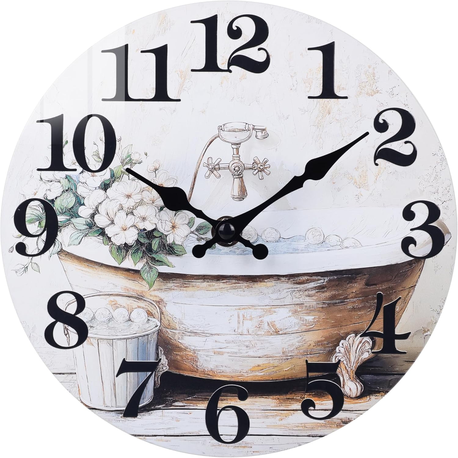 Bathroom Wall Clock Rustic Style Waterproof Glass Wall Clocks for Bathroom, Shower Wall Decor (8 ...