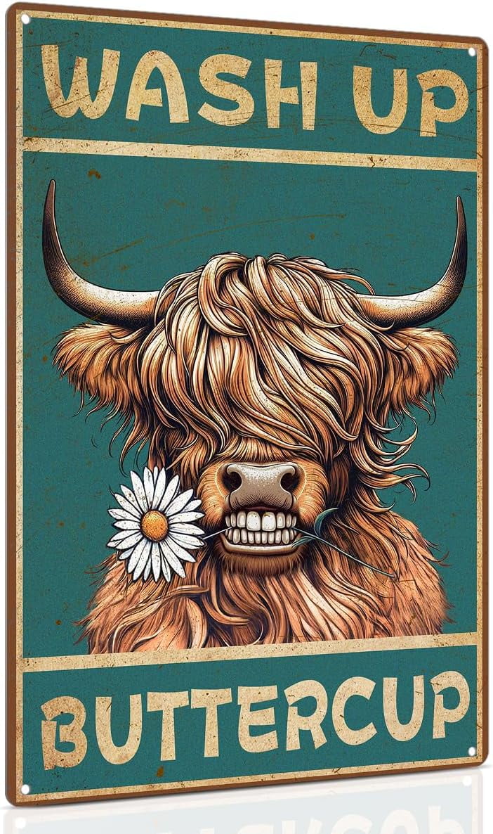 Bathroom Wall Decor Funny Metal Sign 8x12 Inch - Highland Cow Sign for ...