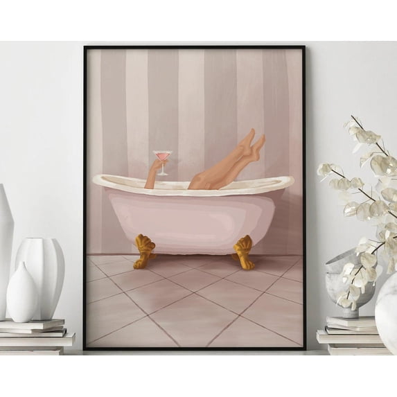 Bathroom Wall Decor Pink Clawfoot Bathtub Glam Powder Room Vintage ...