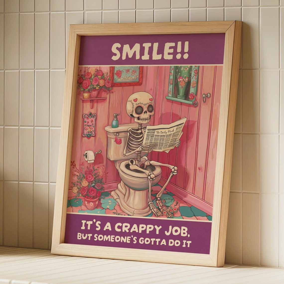 Bathroom Wall Decor, Skull Newspaper Print, Mexican Skeleton Poster ...