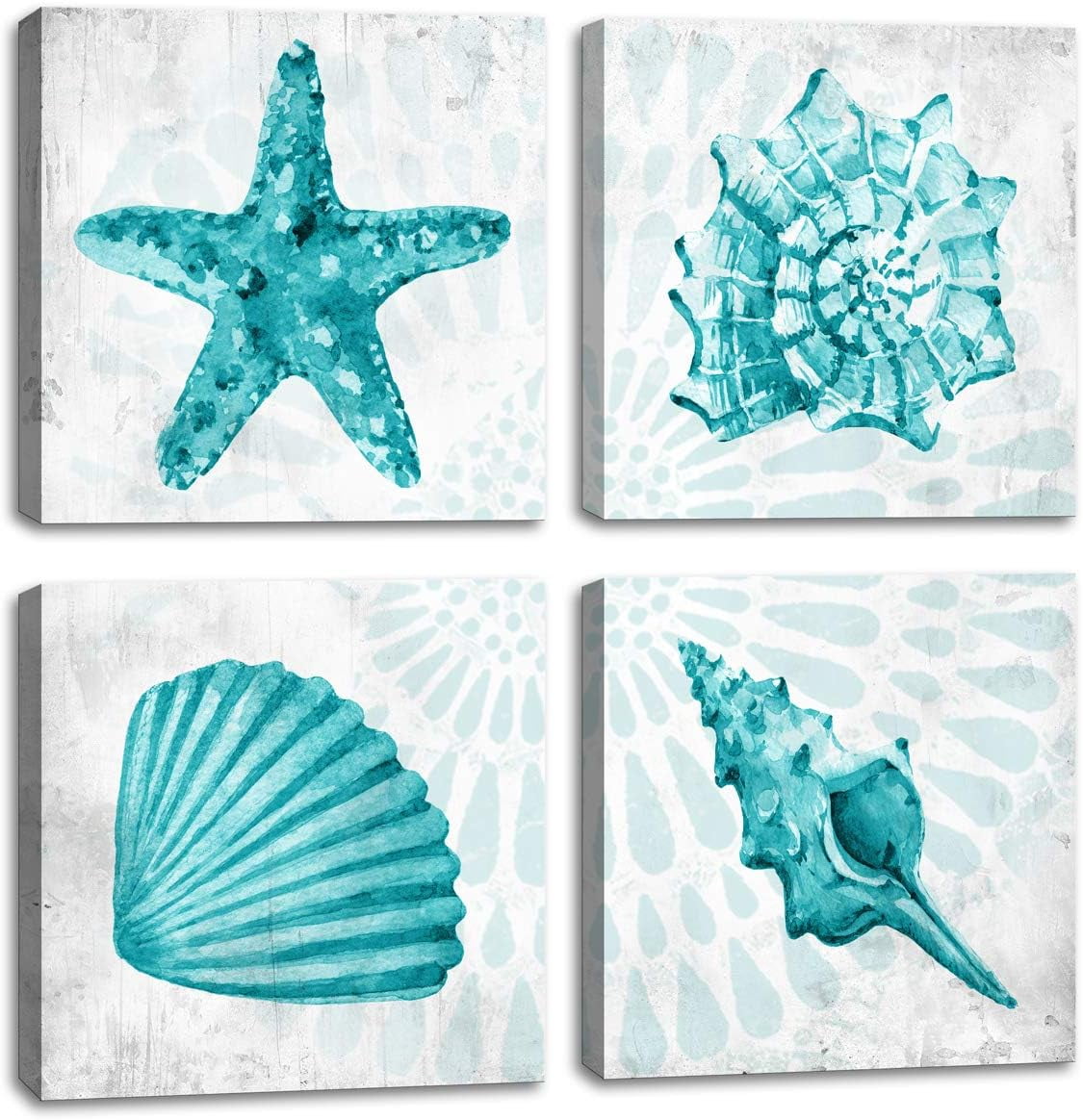 Bathroom Wall Decor Teal Watercolor Starfish and Seashell Conch Wall ...