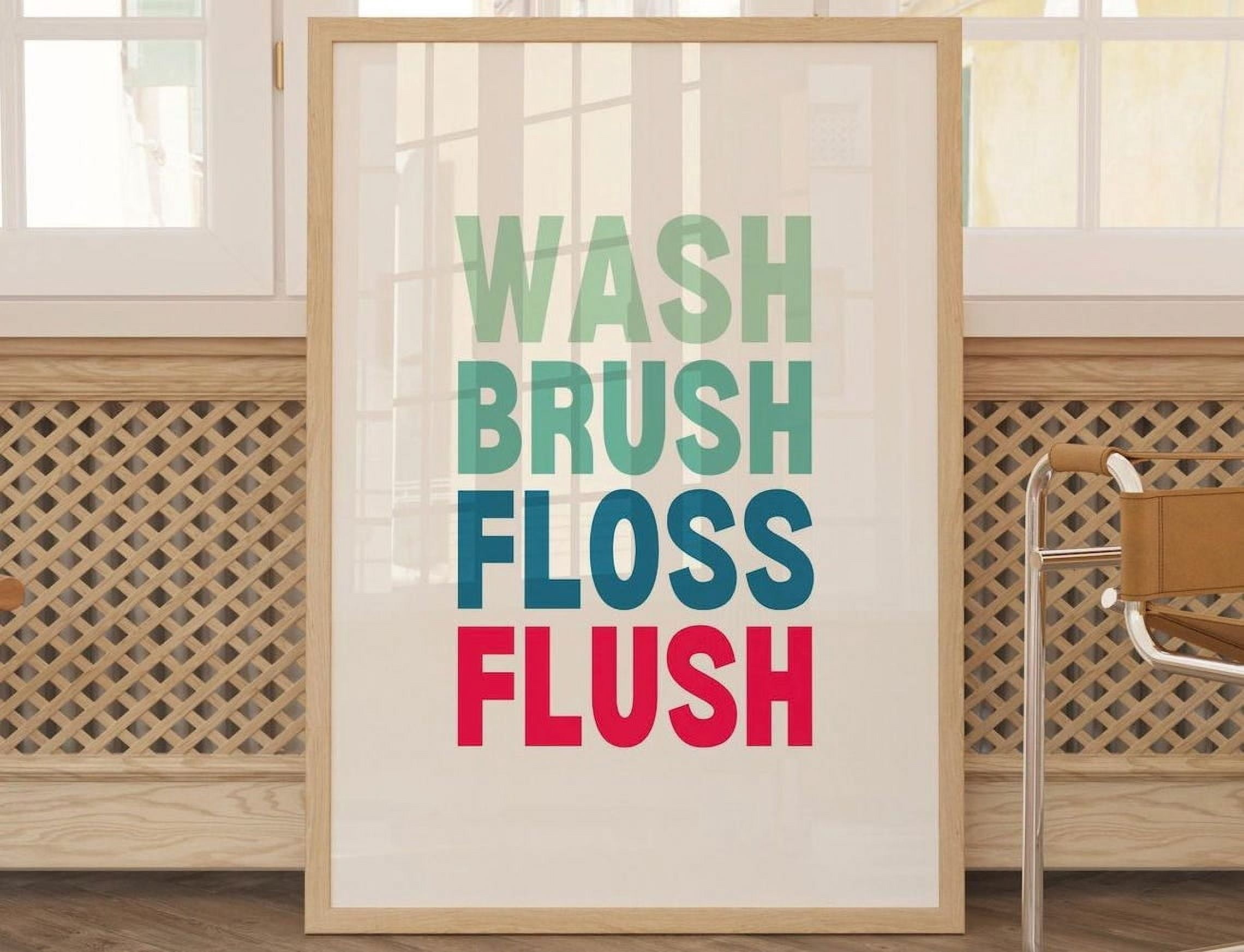 Bathroom Wall Decor Wash Brush Floss Flush Blue Wall Art Green Bathroom ...
