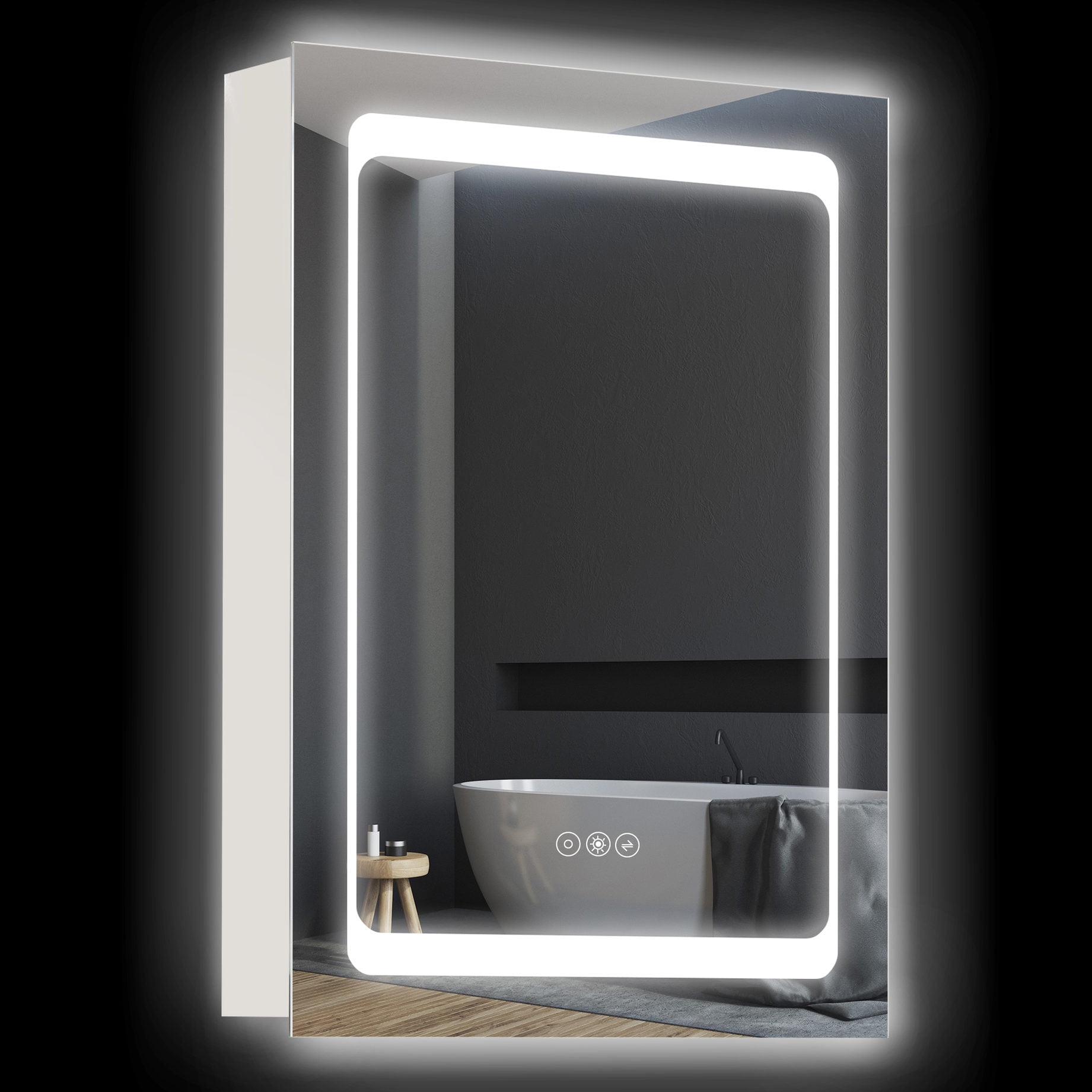 Bathroom Wall-Mounted LED Lighted Cabinet | Long-Press to Control LED ...