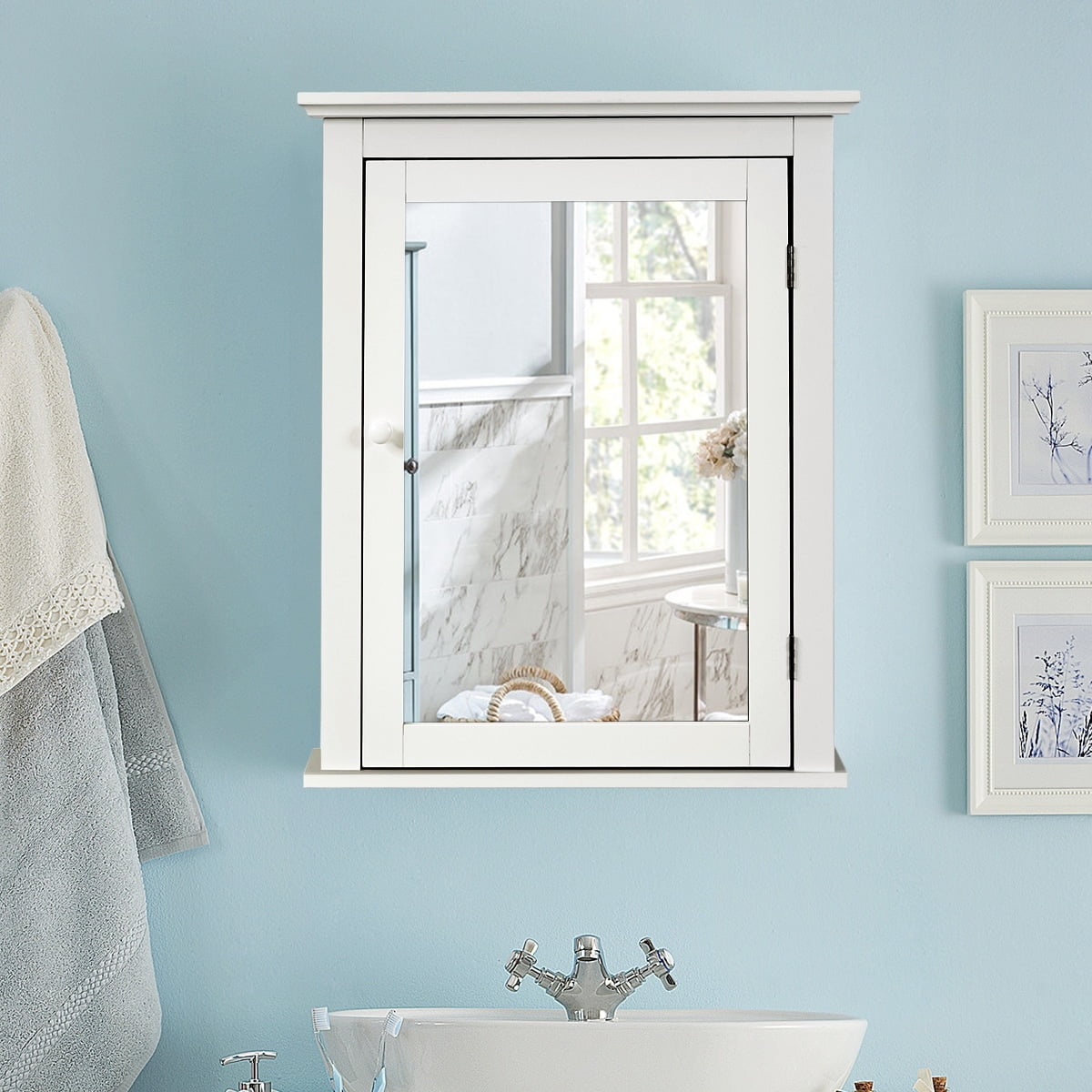 Bathroom Wall Mounted Mirrored Storage Cabinet with Adjustable Shelf ...