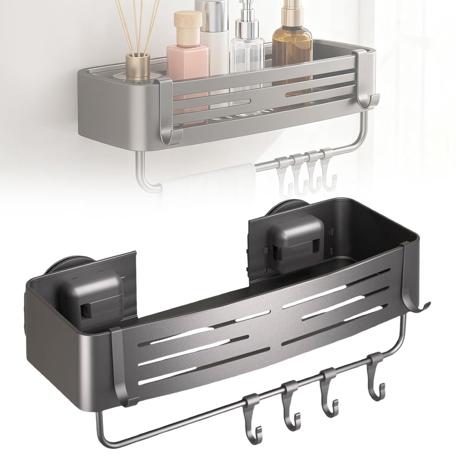 Bathroom Wall-Mounted Suction Cup Shelf With Rod, 33*12 Mm, No Drilling ...