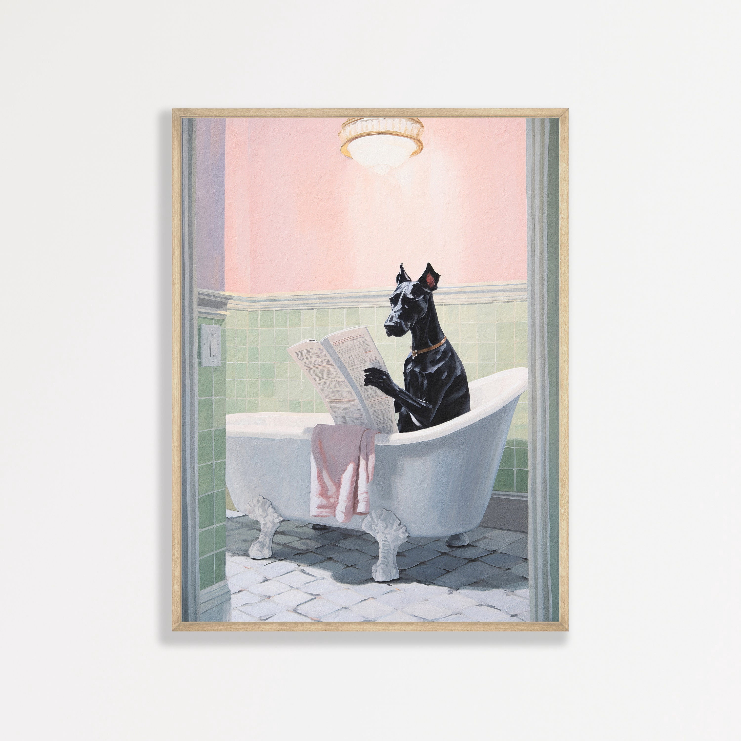 Bathroom Wall Print Minimalist Great Dane Art Retro Pastel Colors ...