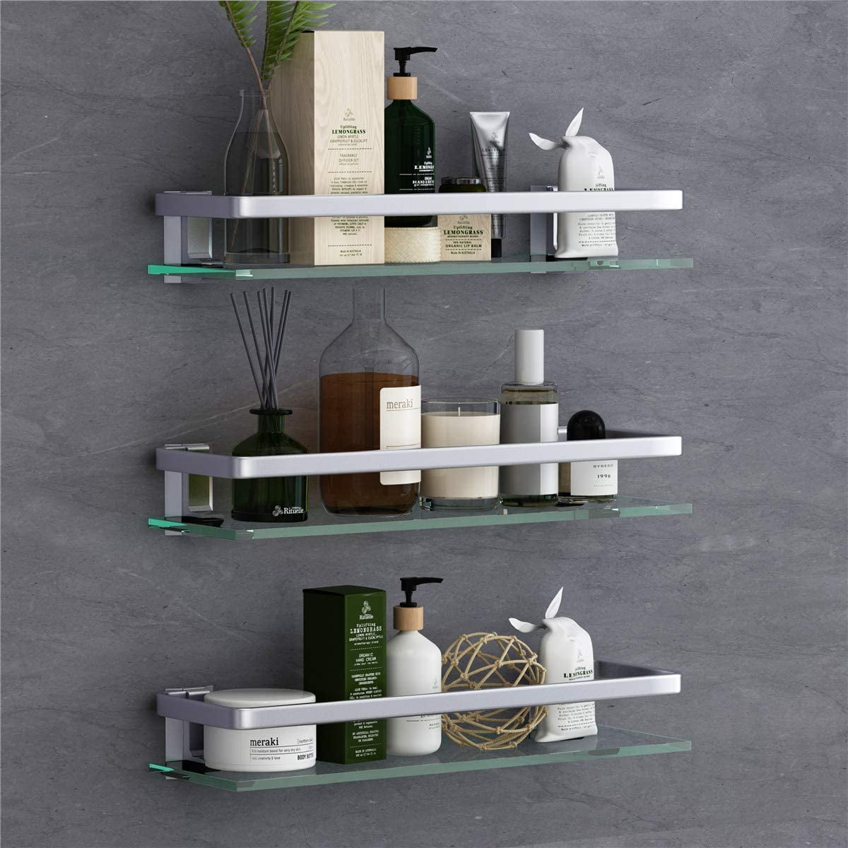 Bathroom Wall Shelf 15.7in Bathroom Glass Shelves Wall Mount Glass ...