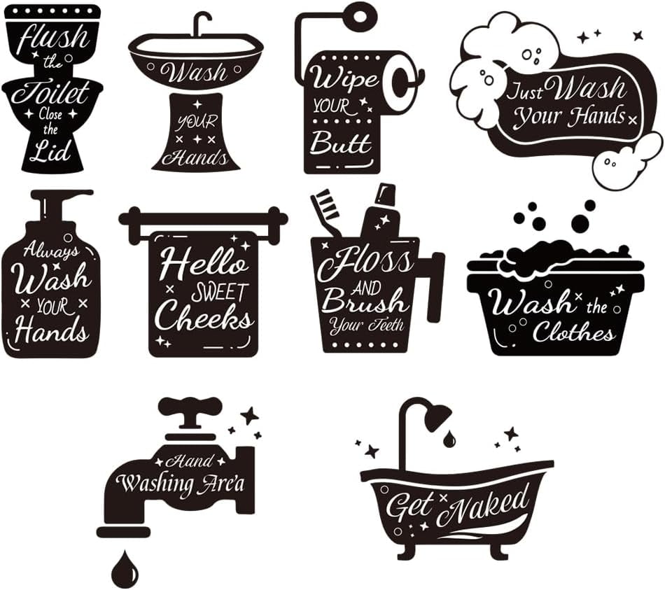 Bathroom Wall Stickers 10 Patterns Bathroom Wash Brush Floss Flush Wall ...