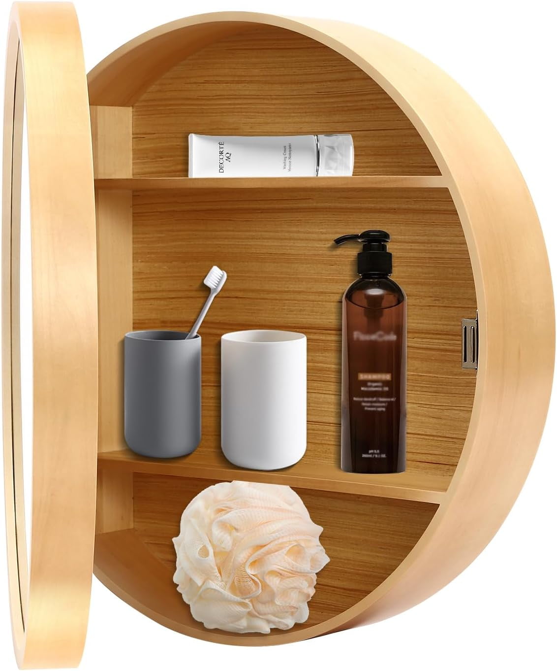 CURIEUYU Bathroom Wall Storage Cabinet, Round Mirror Medicine Cabinet ...
