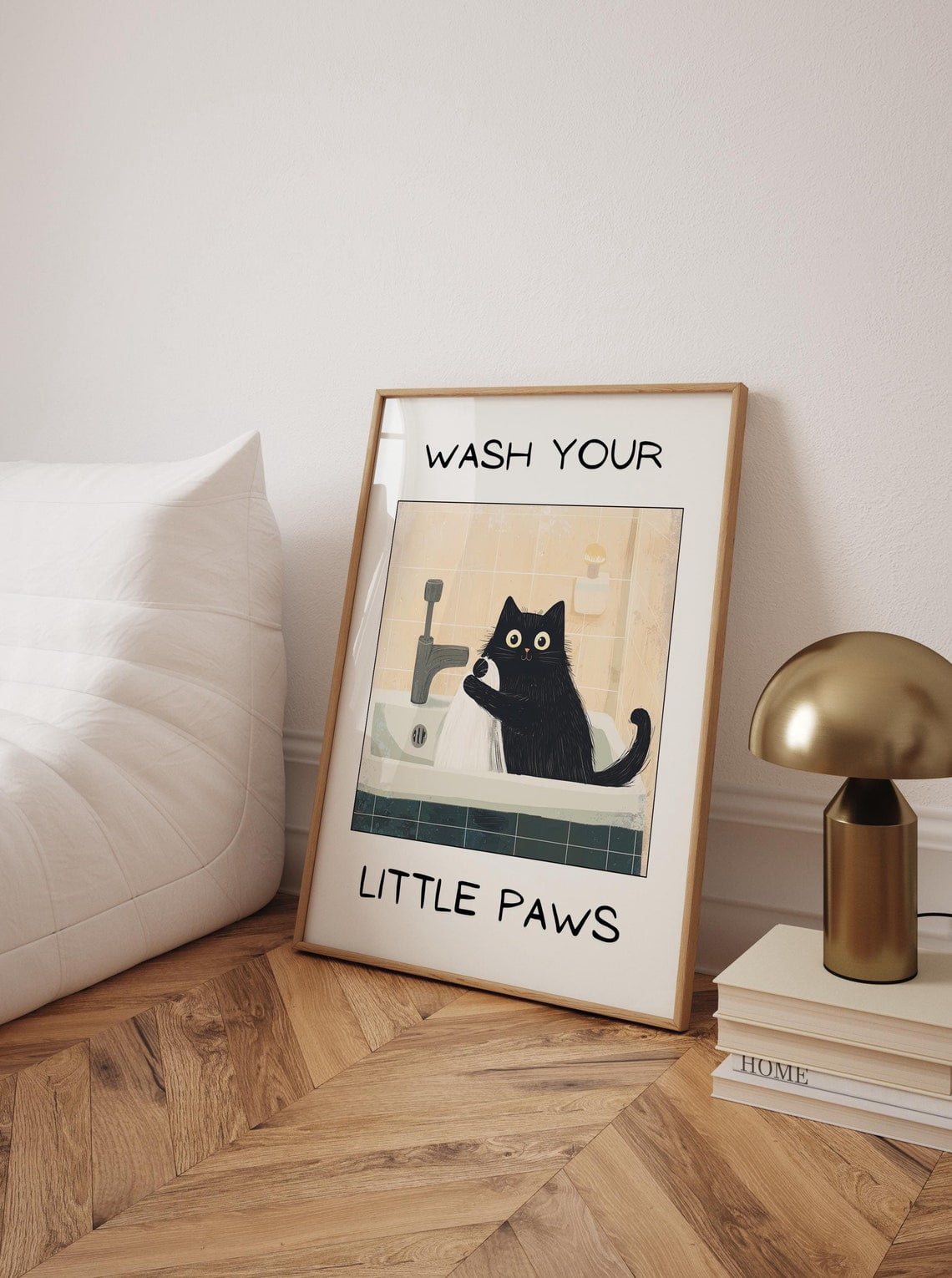 Bathroom Wall Wash Your Paws Cat Colorful Black Art, Unframed Canvas ...